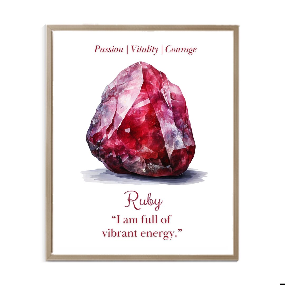Ruby Crystal Art Print, Red Gemstone Poster, Spiritual Crystal Poster ...