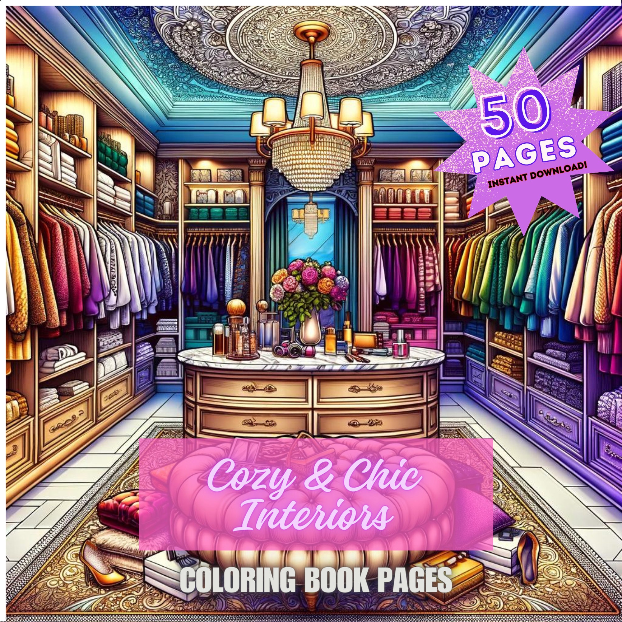 50 Chic & Cozy Interiors: the Complete Collection - Adult Coloring ...