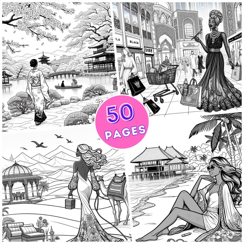 BUNDLE: 50 Beautiful Printable Digital Coloring Pages of Black Women ...