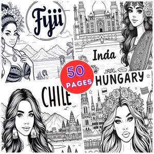 50 Digital Coloring Pages of Women Around the World - Adult Coloring ...