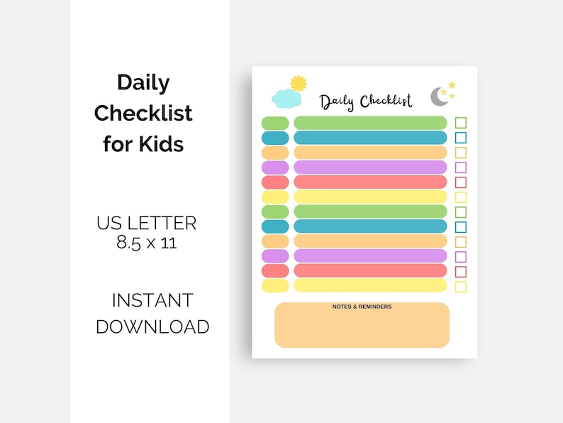Daily Checklist for Kids|printable Daily Sheet for Kids|daily Planning ...
