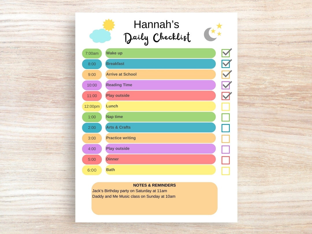 Daily Checklist for Kids|printable Daily Sheet for Kids|daily Planning ...