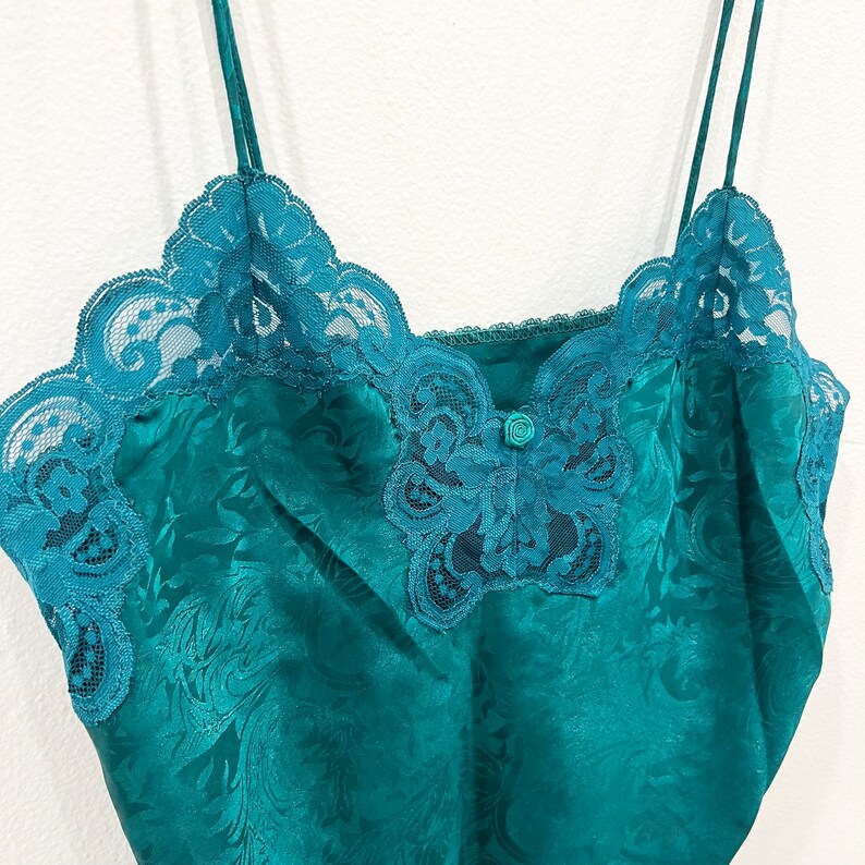 Vintage 1980s Deena Teal Blue Lace Trim Spaghetti Strap Camisole Tank ...