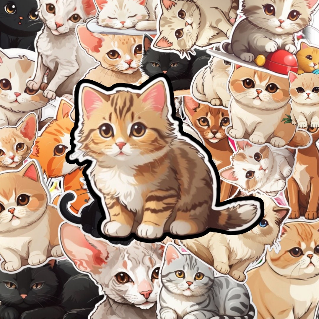 50 Cat Stickers Digital, Pet Stickers, Kitty Stickers, Cute Cats ...