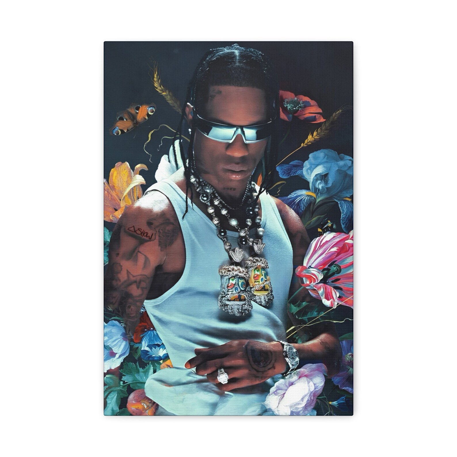 Travis Scott Canvas Wall Art - Iconic Rapper Floral Design - Large Hip ...
