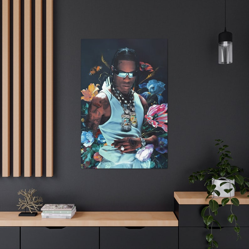 Travis Scott Canvas Wall Art - Iconic Rapper Floral Design - Large Hip ...