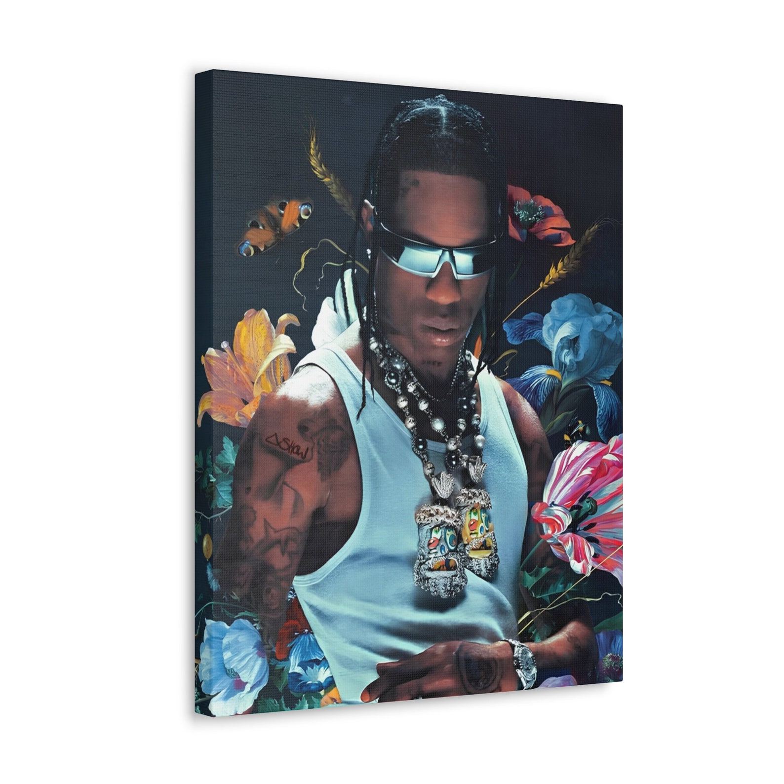 Travis Scott Canvas Wall Art - Iconic Rapper Floral Design - Large Hip ...