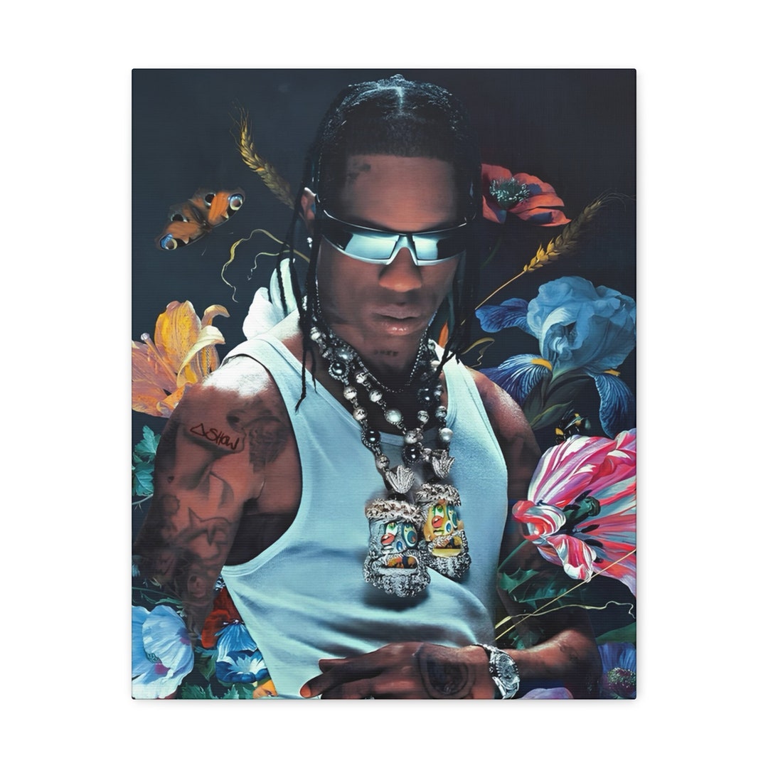 Travis Scott Canvas Wall Art - Iconic Rapper Floral Design - Large Hip ...