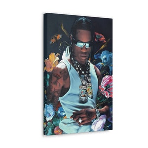 Travis Scott Canvas Wall Art - Iconic Rapper Floral Design - Large Hip ...