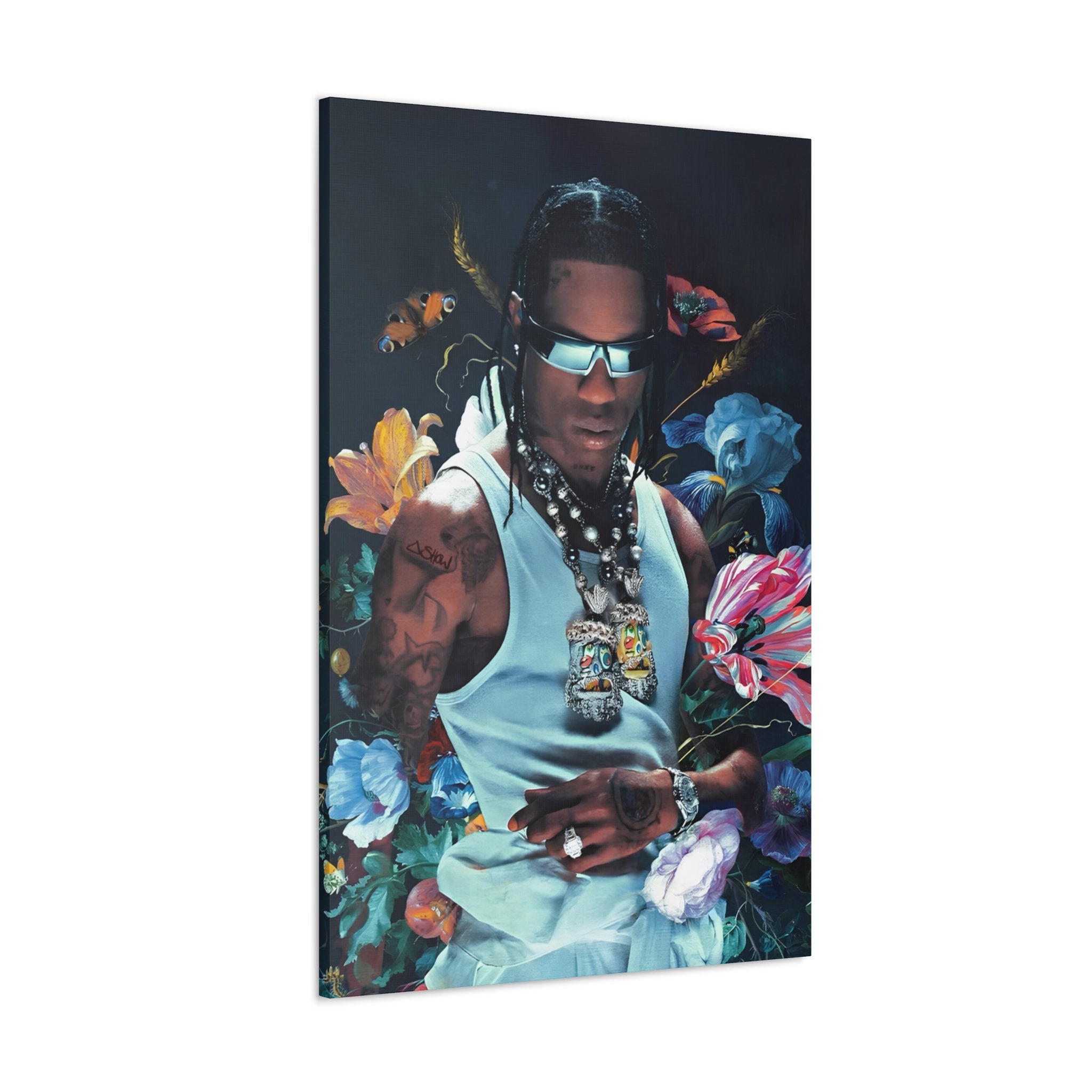 Travis Scott Canvas Wall Art - Iconic Rapper Floral Design - Large Hip ...