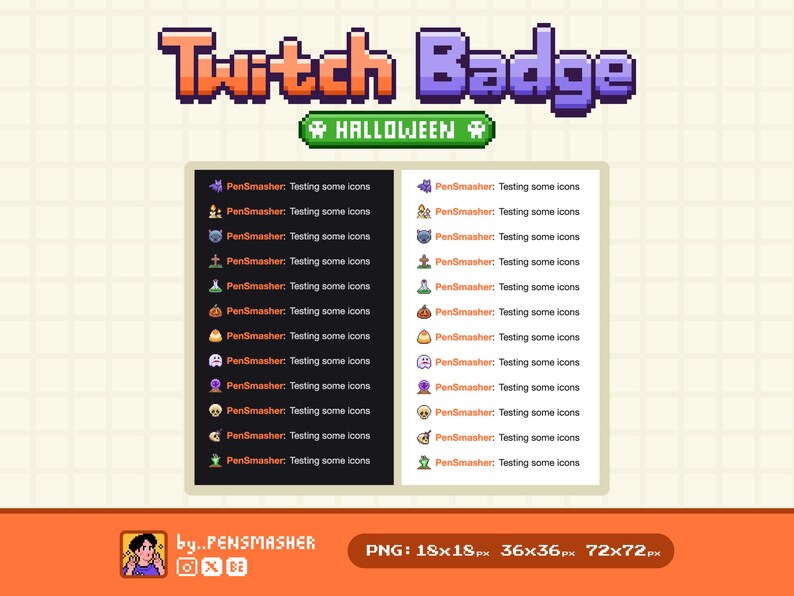 Pixel Halloween Themed Twitch Badges, Unique Pixel Art Emotes for ...