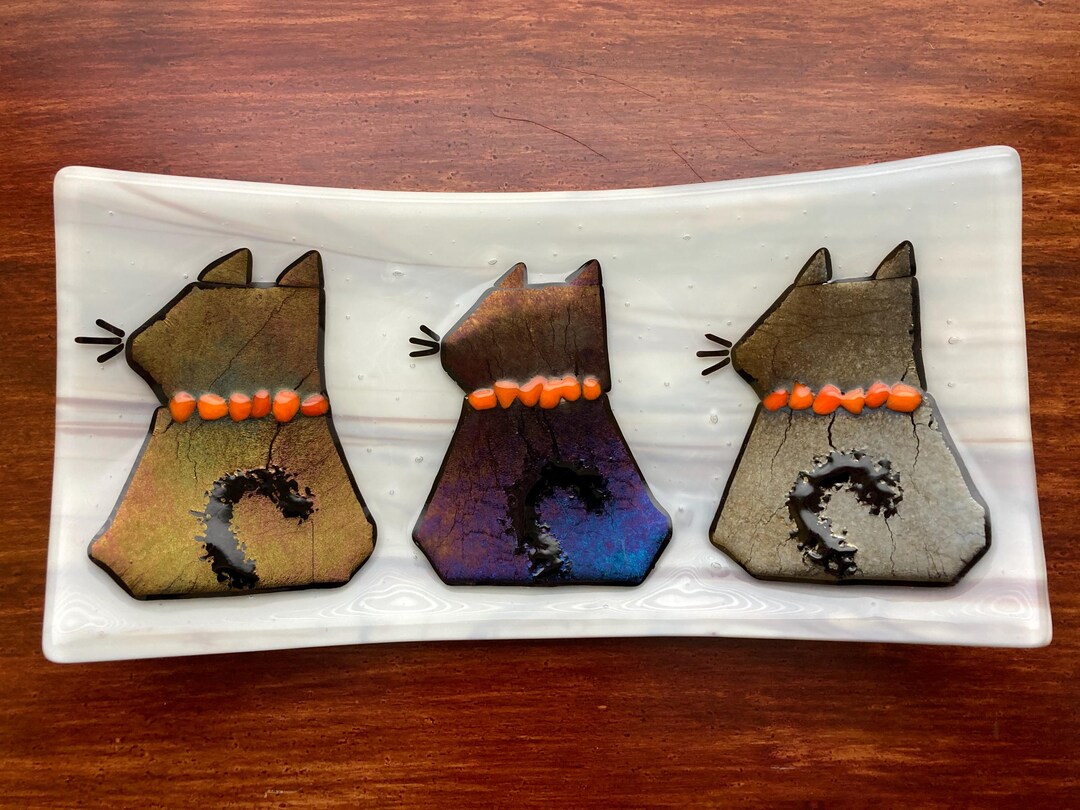 Cat Friends - Freestanding Fused Glass Art - Three Iridescent Cats - Etsy