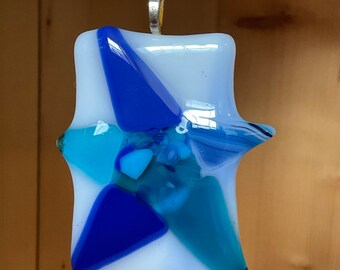 Blue Glass Star Ornament, Fused Glass Christmas Suncatcher, Hand ...