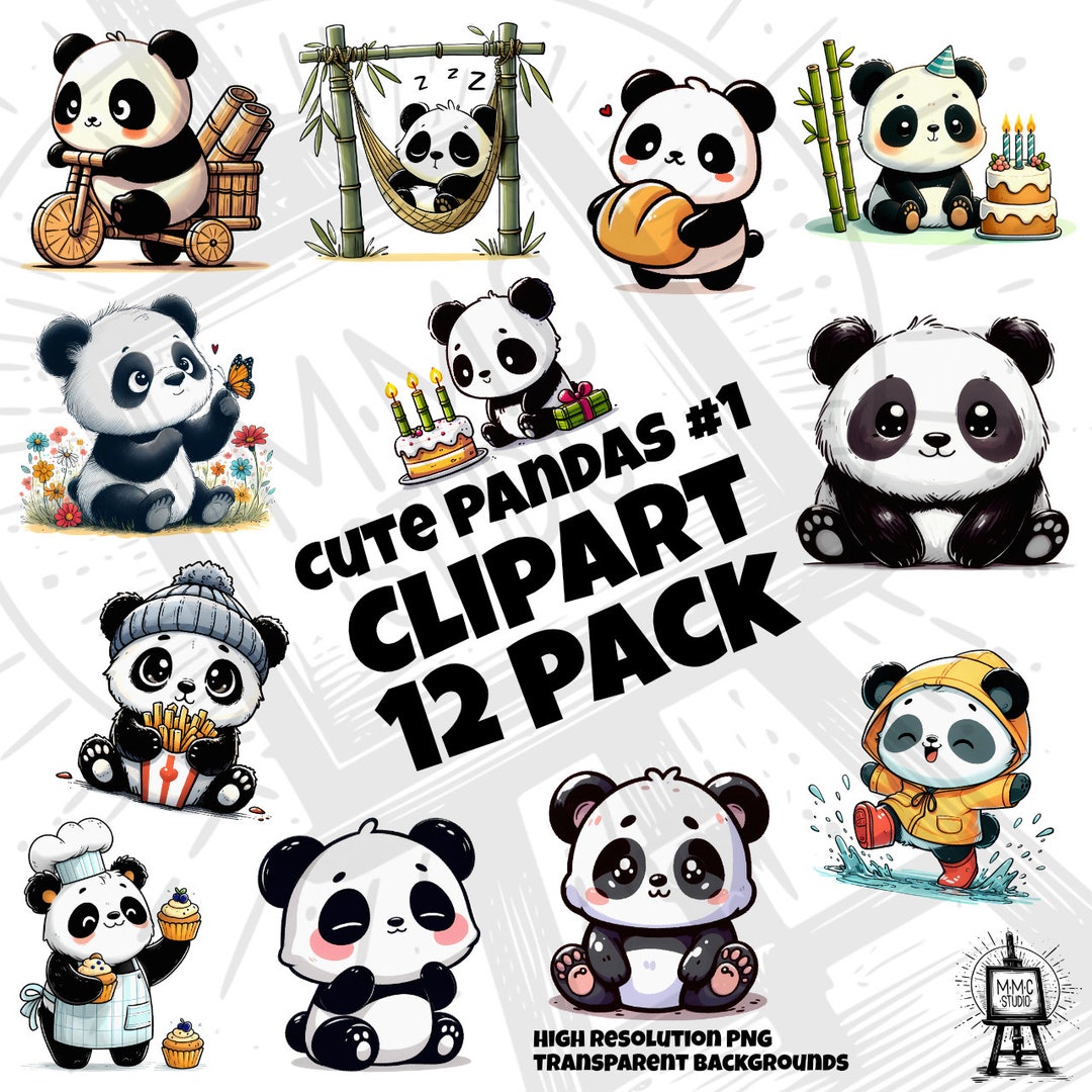 Cute Cartoon Panda Clipart Collection 12 Pack | 300 DPI High Quality ...