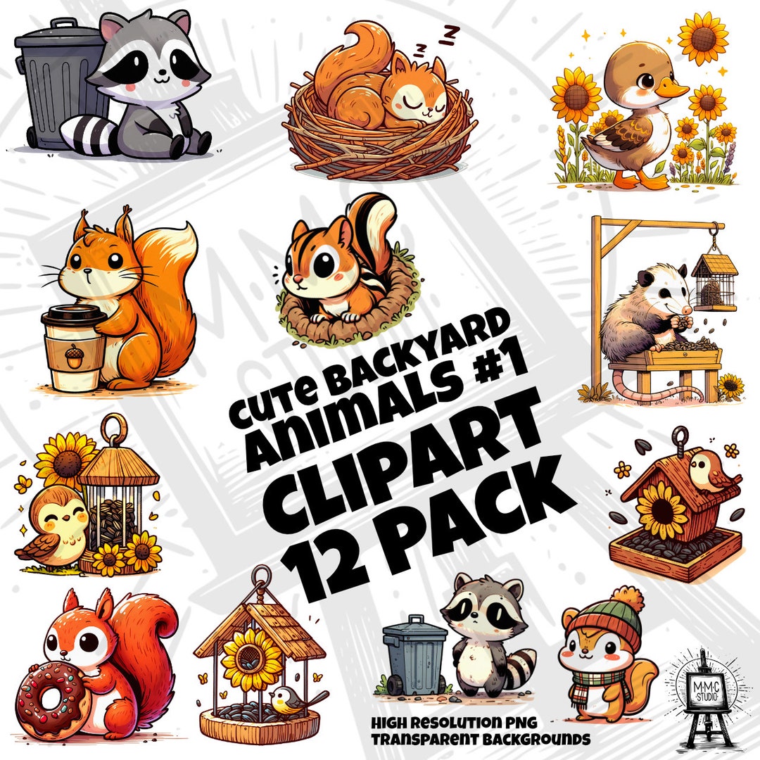 Cute Backyard Animals Clipart Collection 12 Pack | 300 DPI High Quality ...