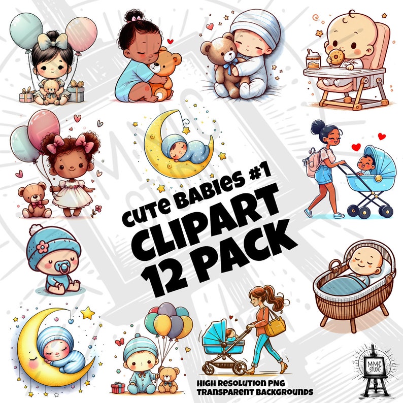 Cute Babies - Shower Clipart Collection 12 Pack | 300 DPI High Quality ...