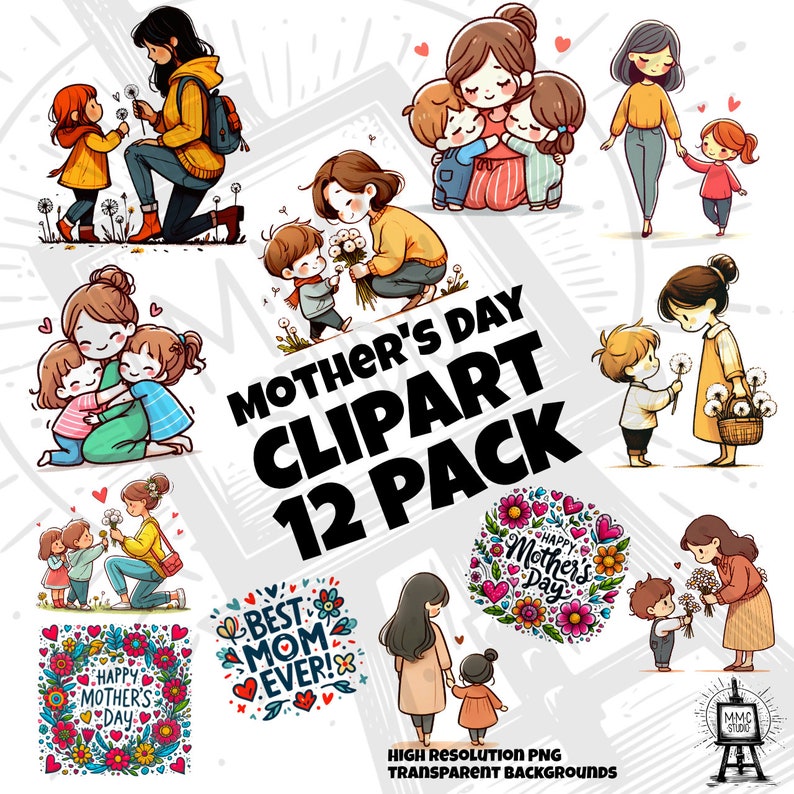 Cute Mothers Day Clipart Collection 12 Pack | 300 DPI High Quality ...