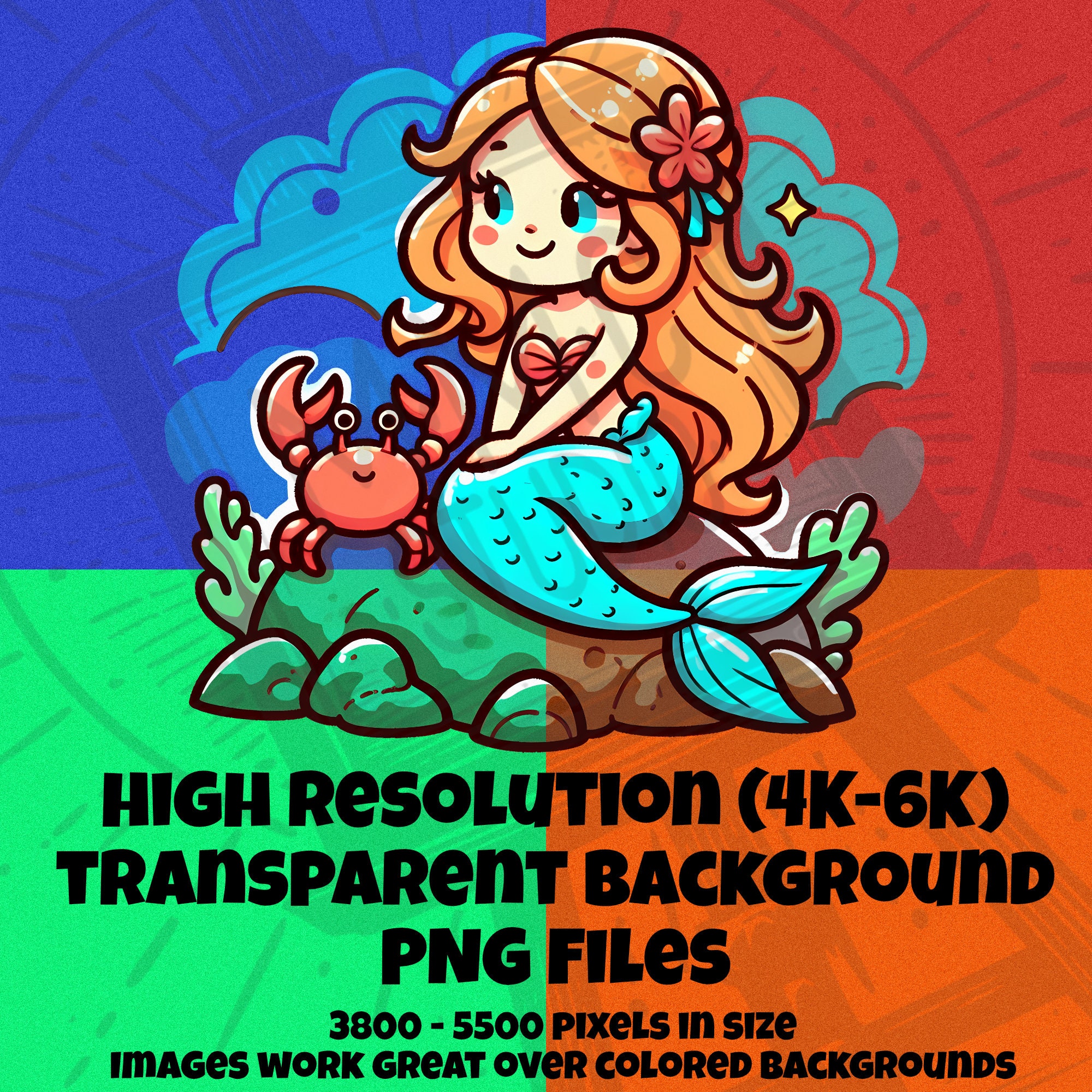 Cute Mermaid Clipart Collection 12 Pack | 300 DPI High Quality | High ...