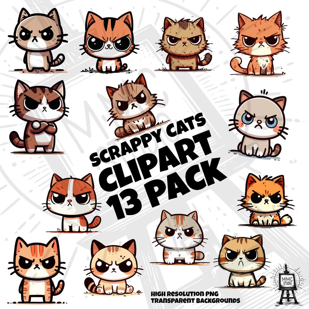 Cute Cartoon Cat Clipart Collection 13 Pack | 300 DPI High Quality ...