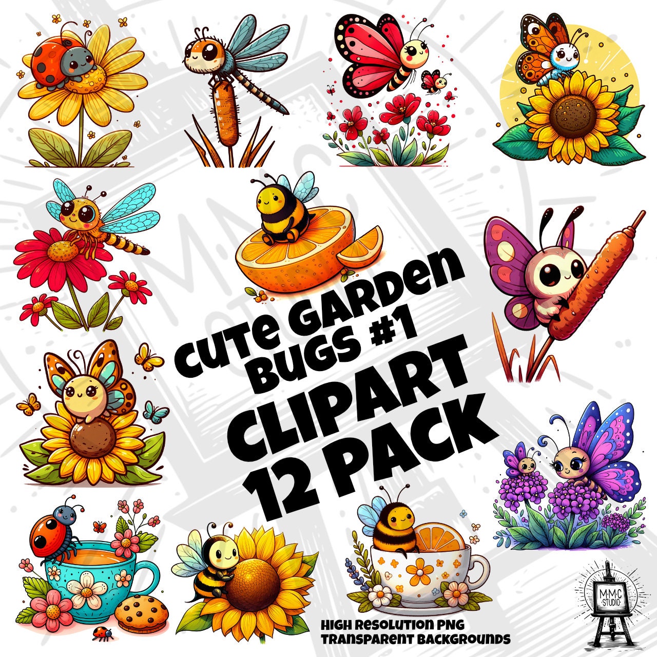 Cute Garden Bugs Clipart Collection 12 Pack | 300 DPI High Quality ...