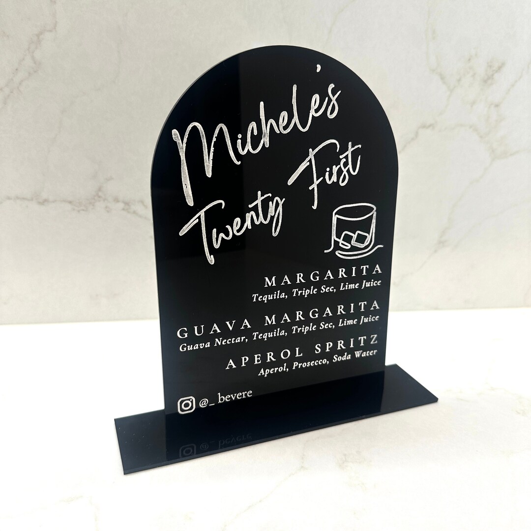 Modern Cursive Acrylic Bar Menu Sign Acrylic Arched Bar Menu Drinks ...
