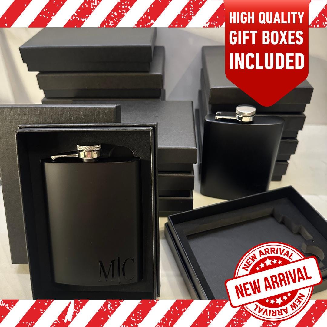 Personalised Black 8oz Hip Flask, Groomsmen Gifts , Personalised Gift ...