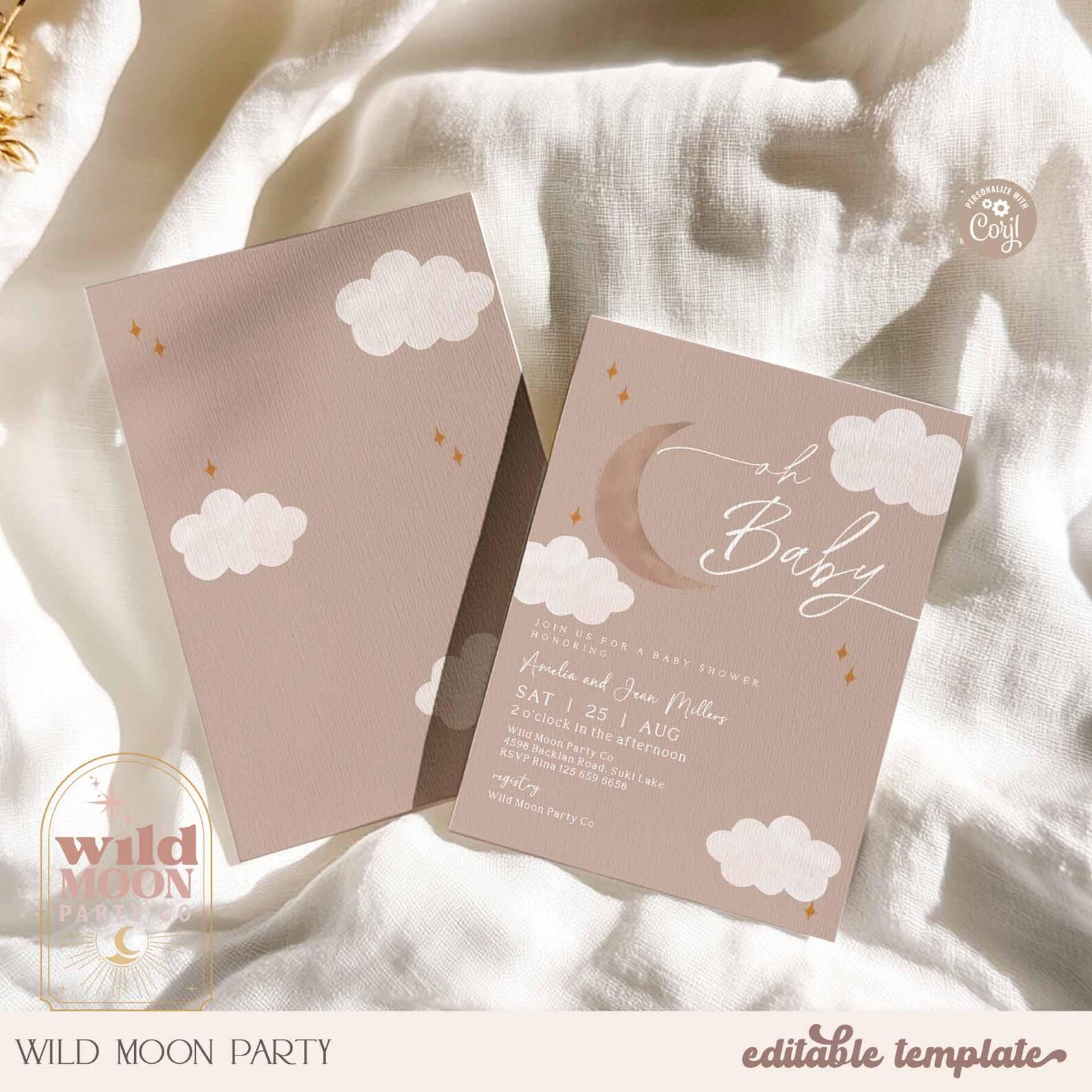 Boho Gender Neutral Moon Star Cloud Oh Baby Shower Invitation Beige ...