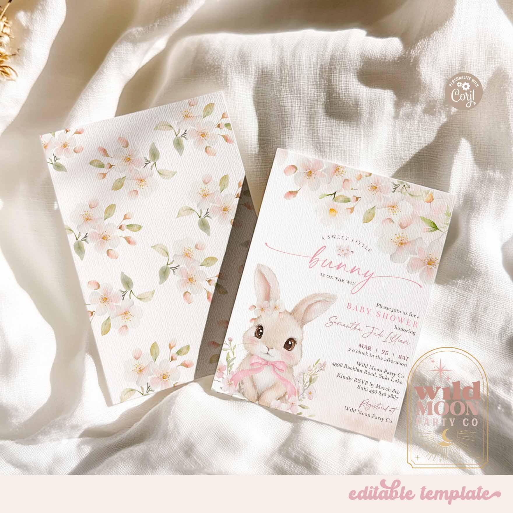 Spring Coquette Bunny Baby Shower Invitation: Blush Pink Easter Bow ...