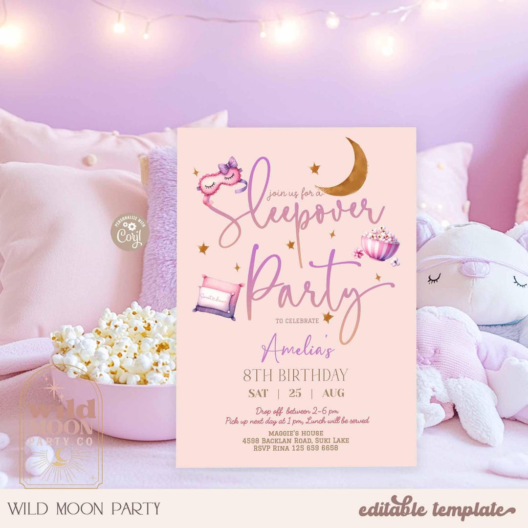 Sleepover Birthday Invitation: Teen Tween Sleep Overnight Invite ...