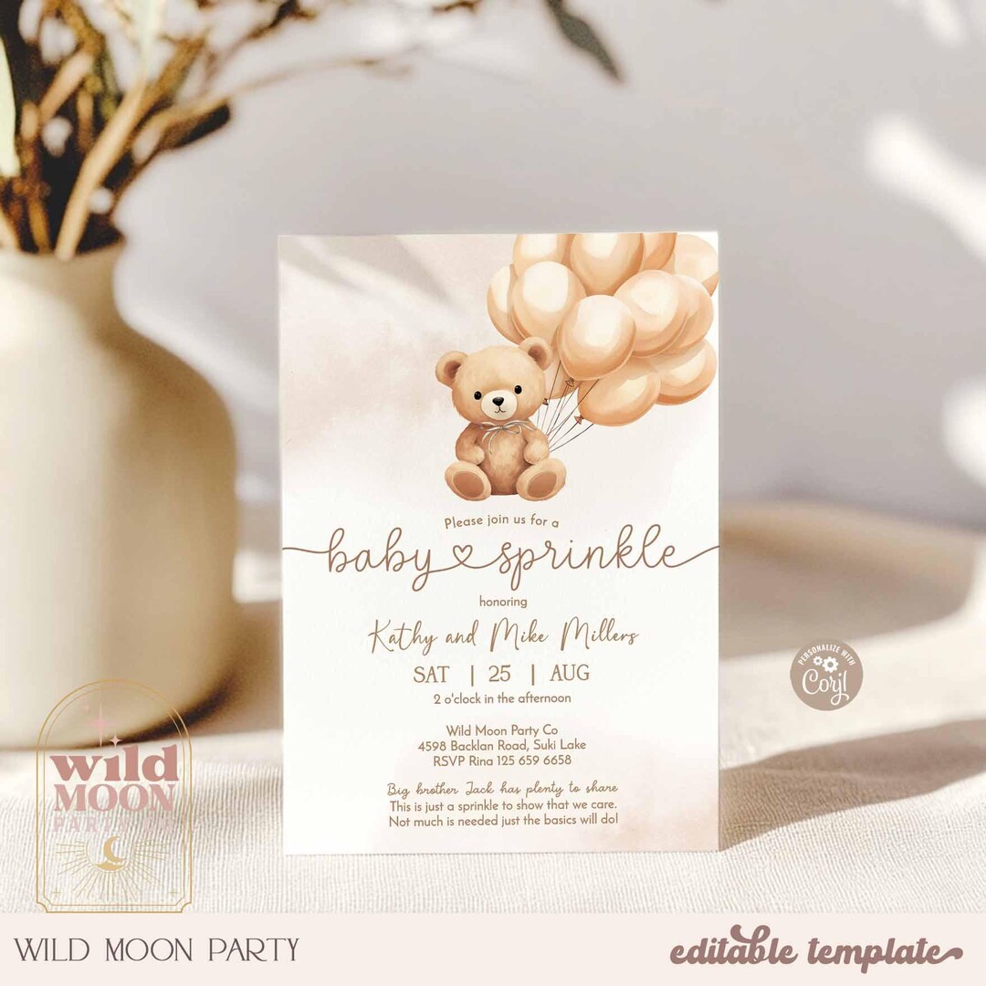 Beige Teddy Bear Baby Sprinkle Invitation: Gender Neutral Sprinkle ...