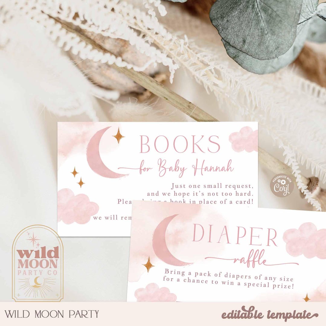 Pink Over the Moon Baby Shower Inserts: Diaper Raffle & Books for Baby ...