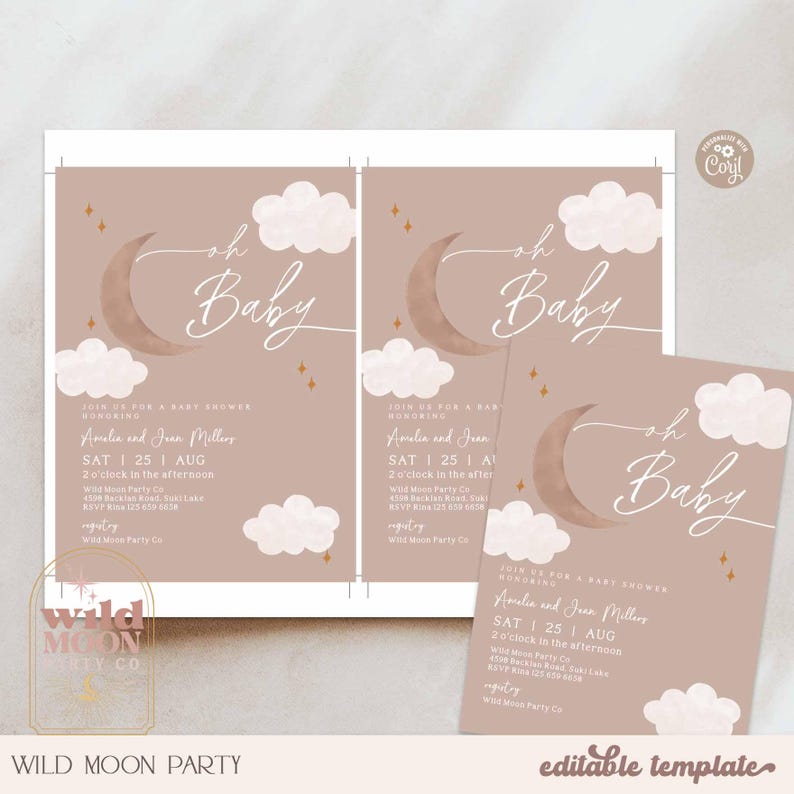 Boho Gender Neutral Moon Star Cloud Oh Baby Shower Invitation Beige ...