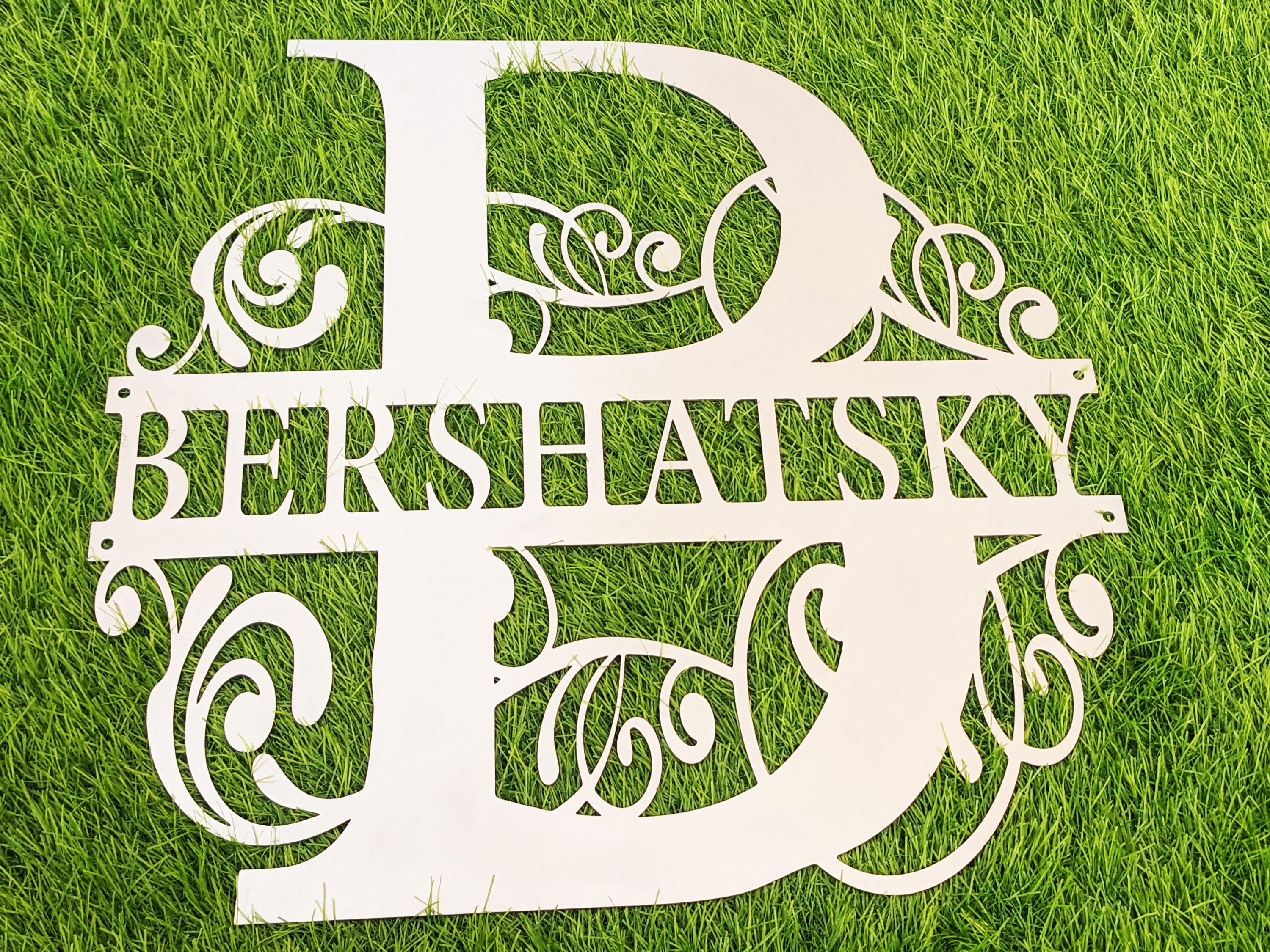 Custom Initial Split Letter Metal Monogram Sign, Laser Cut Name Sign ...