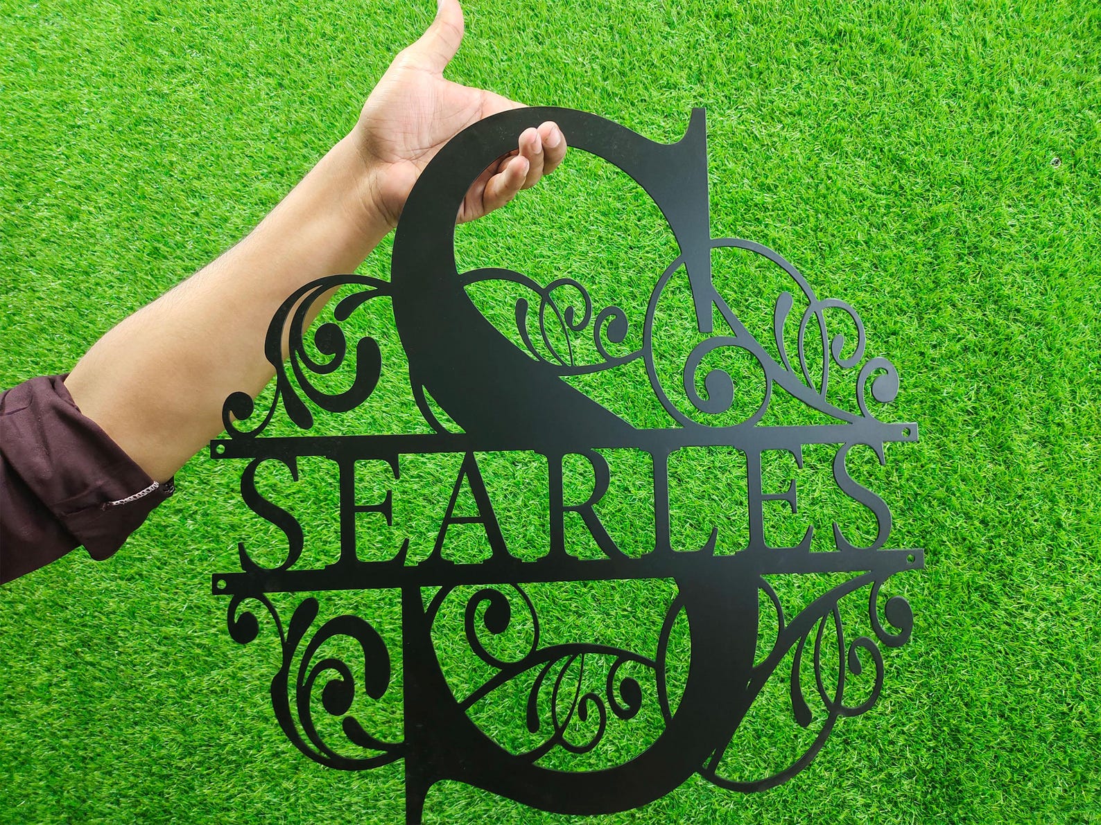 Custom Initial Split Letter Metal Monogram Sign, Laser Cut Name Sign ...