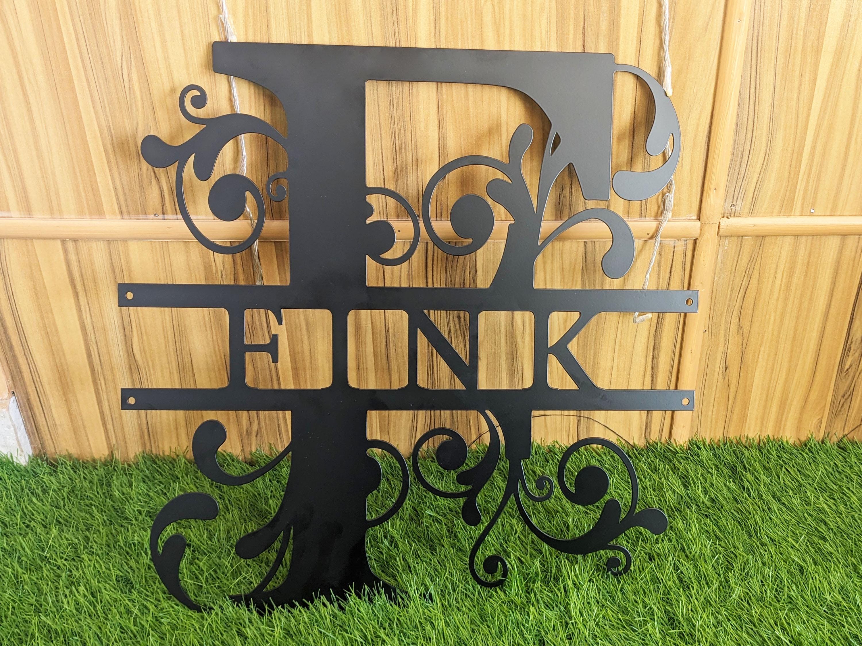 Custom Initial Split Letter Metal Monogram Sign, Laser Cut Name Sign ...