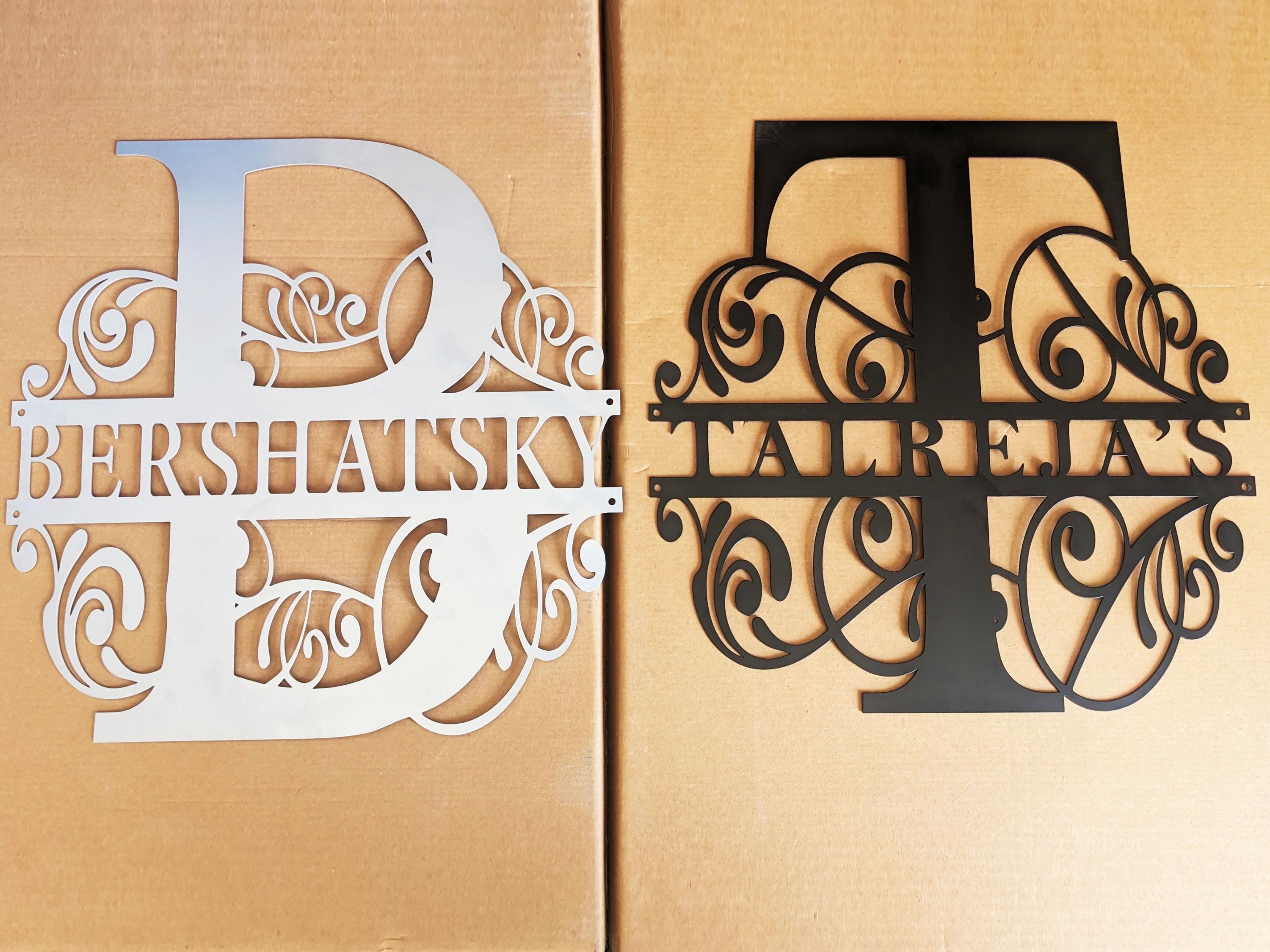 Custom Initial Split Letter Metal Monogram Sign, Laser Cut Name Sign ...