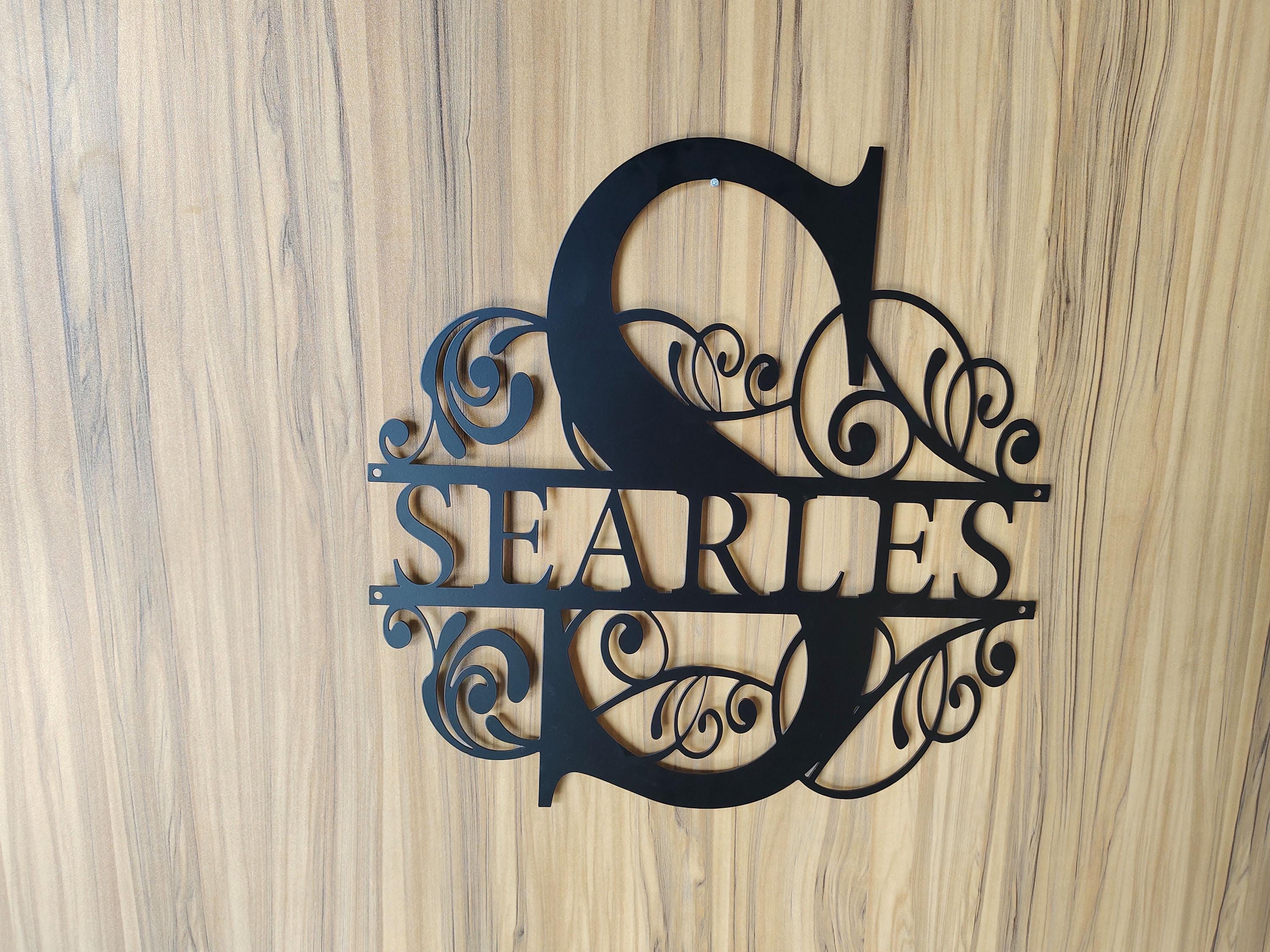 Custom Initial Split Letter Metal Monogram Sign, Laser Cut Name Sign ...