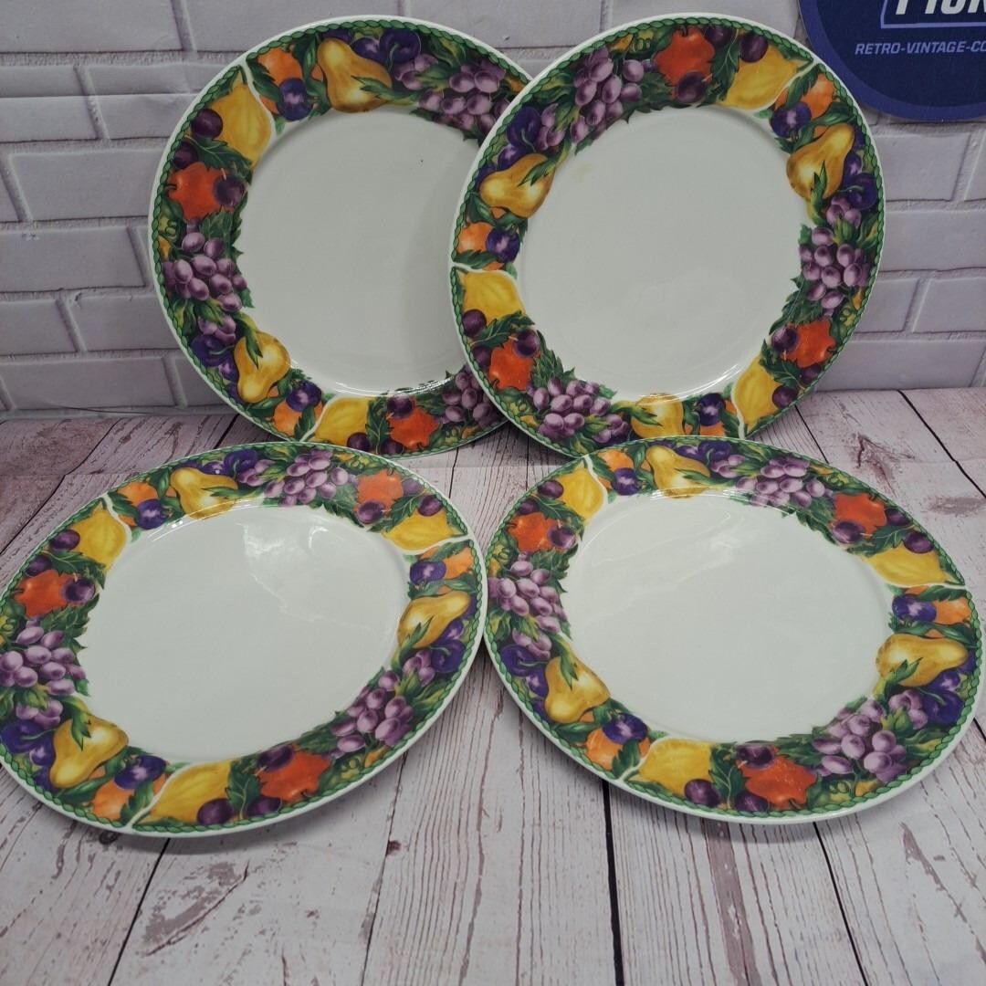 Lot of 4, Cornucopia All Over Fruit Border 10.5in Dinner Lunch Plates ...