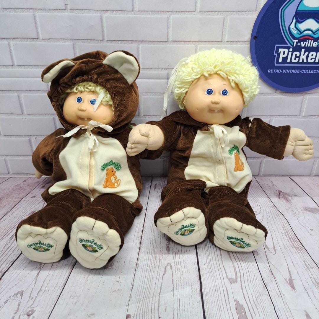 2- Rare Cabbage Patch Blonde Hair, Blue Eyes Teddy Bear Pajamas/ Jumper ...