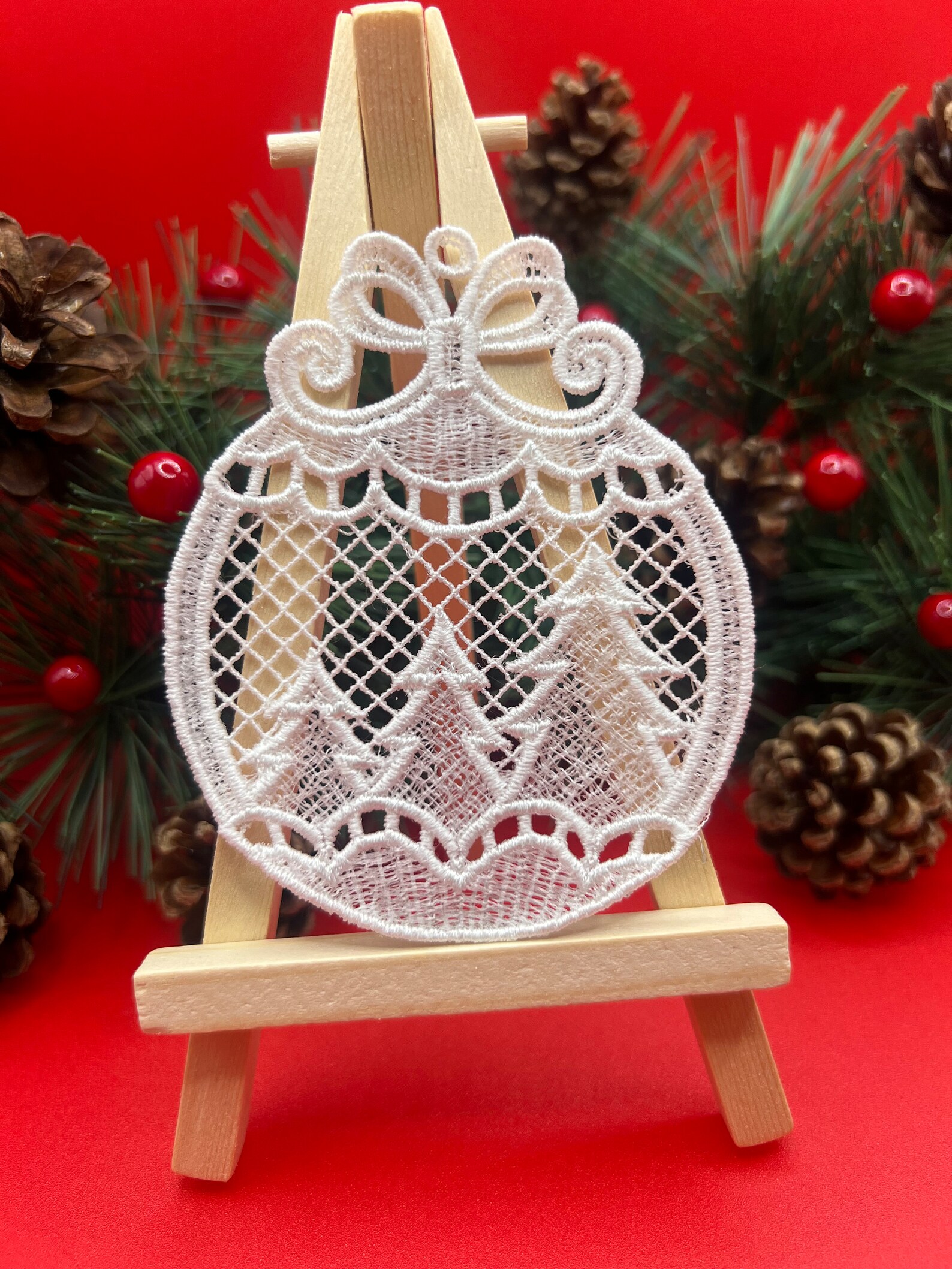 Delicate Lace Embroidered Christmas Ornament - Etsy