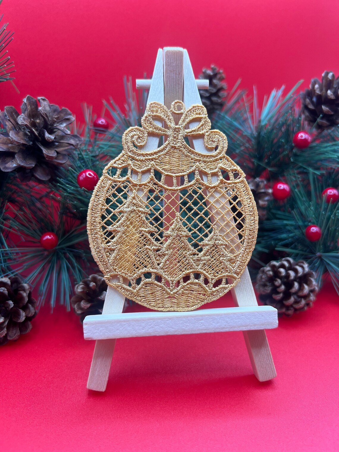 Delicate Lace Embroidered Christmas Ornament - Etsy