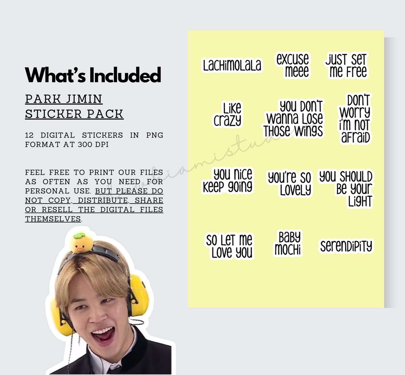 BTS Jimin Stickers Iconic Lines Digital Png Files BTS Digital Printable ...