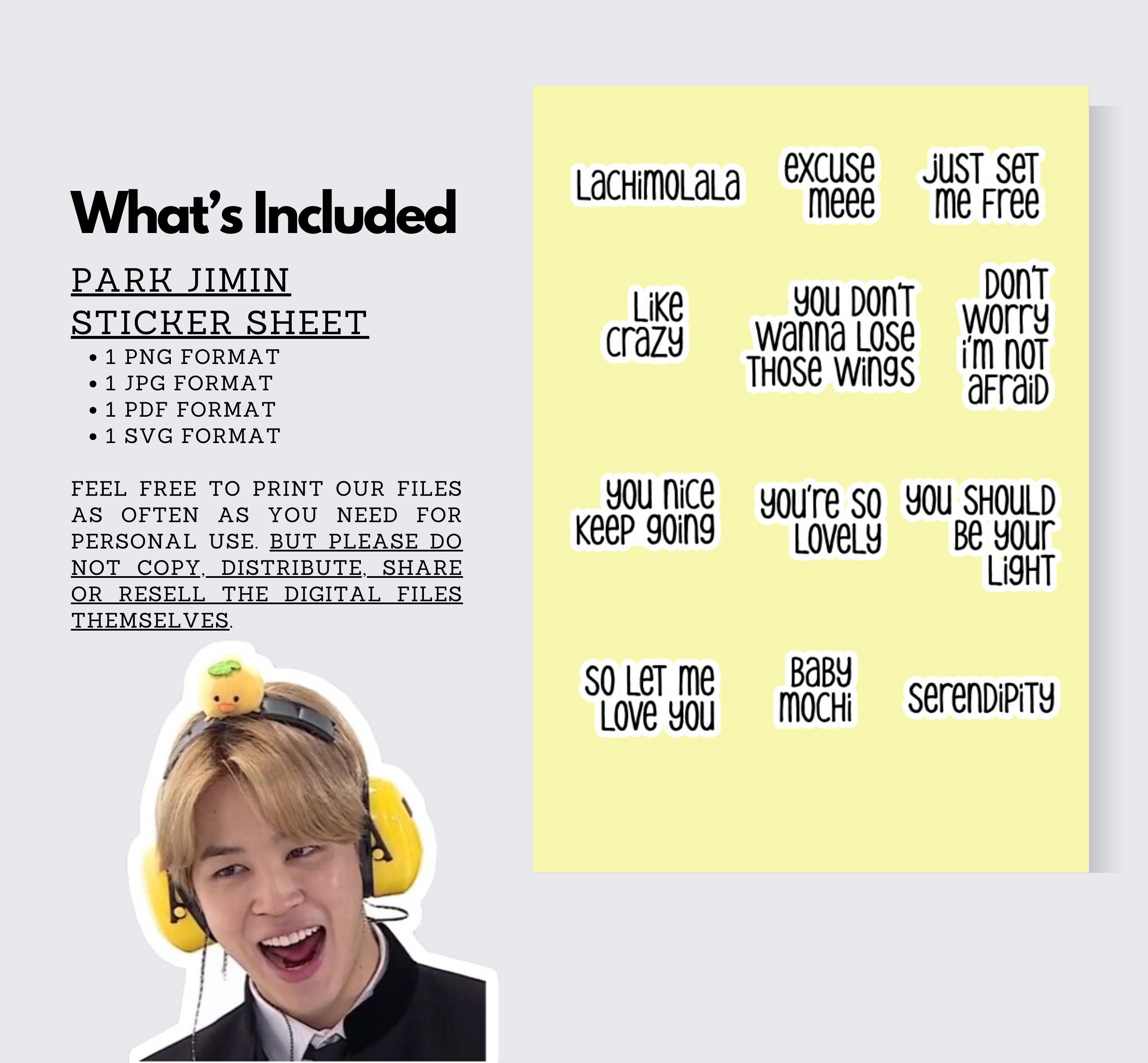 BTS Jimin Stickers Iconic Lines Digital Png Jpg Pdf Svg Files BTS ...