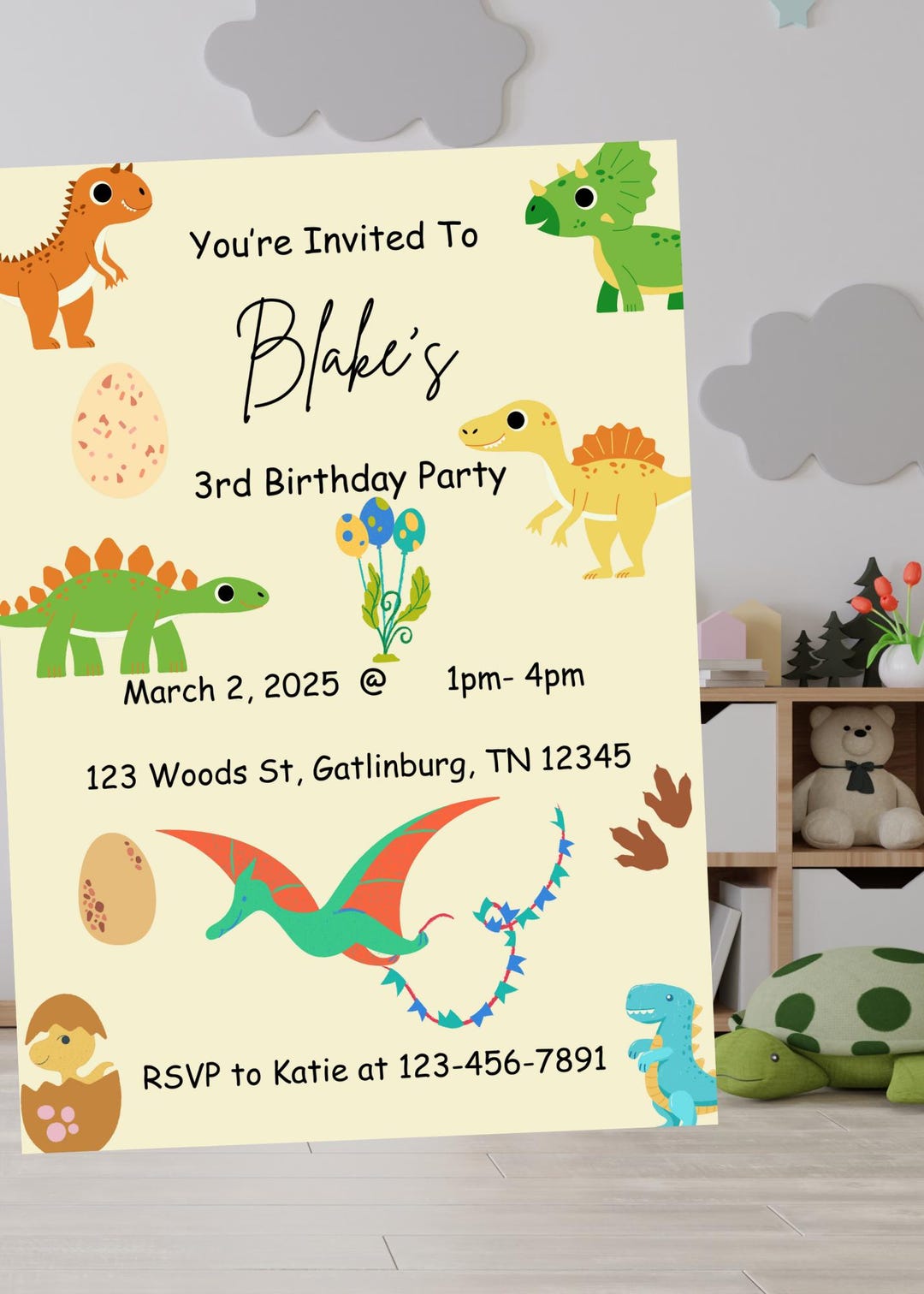 Dinosaur Birthday Card Template, Digital Download, Editable Template - Etsy