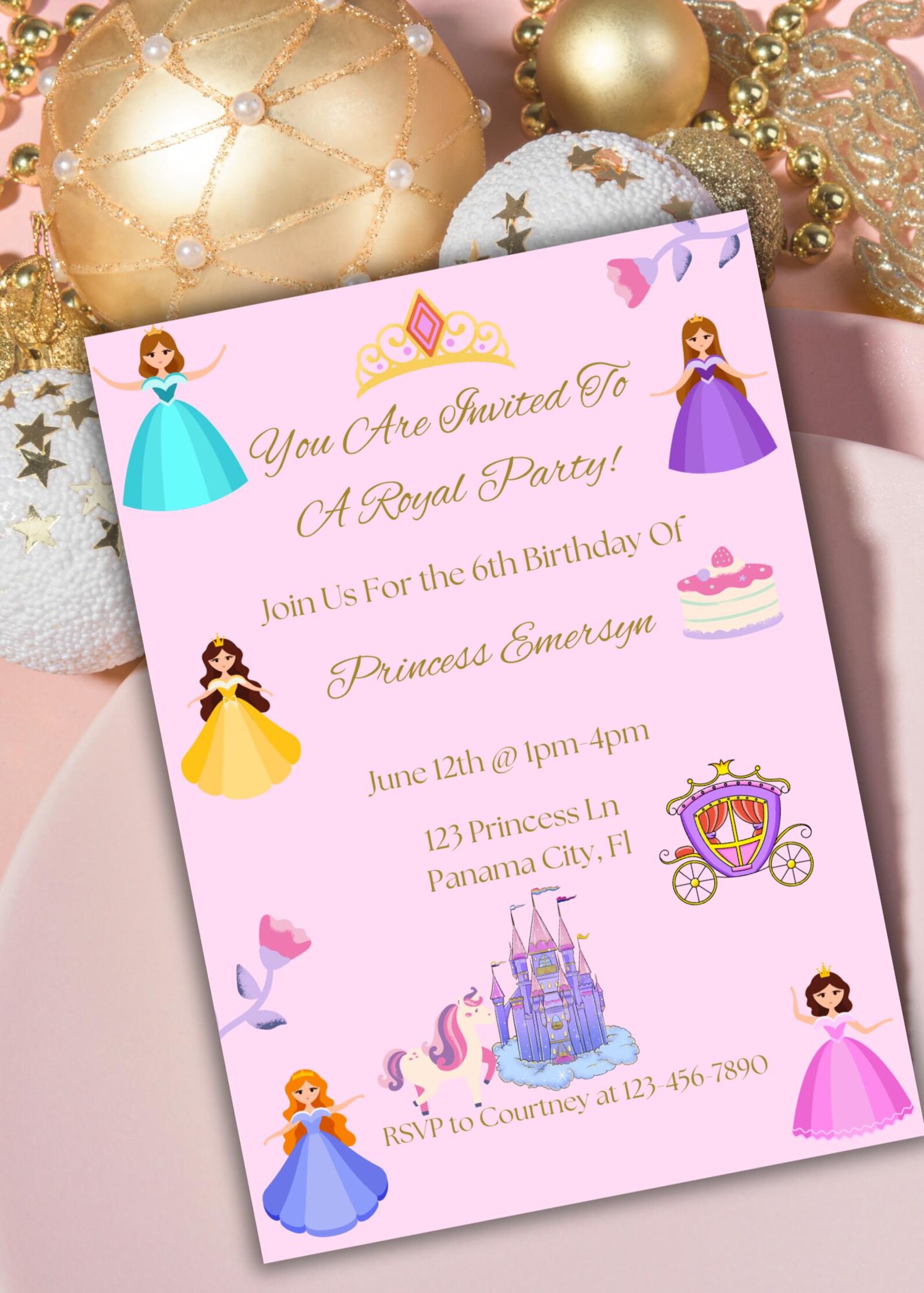 Princess Birthday Template, Digital Download, Editable Template ...