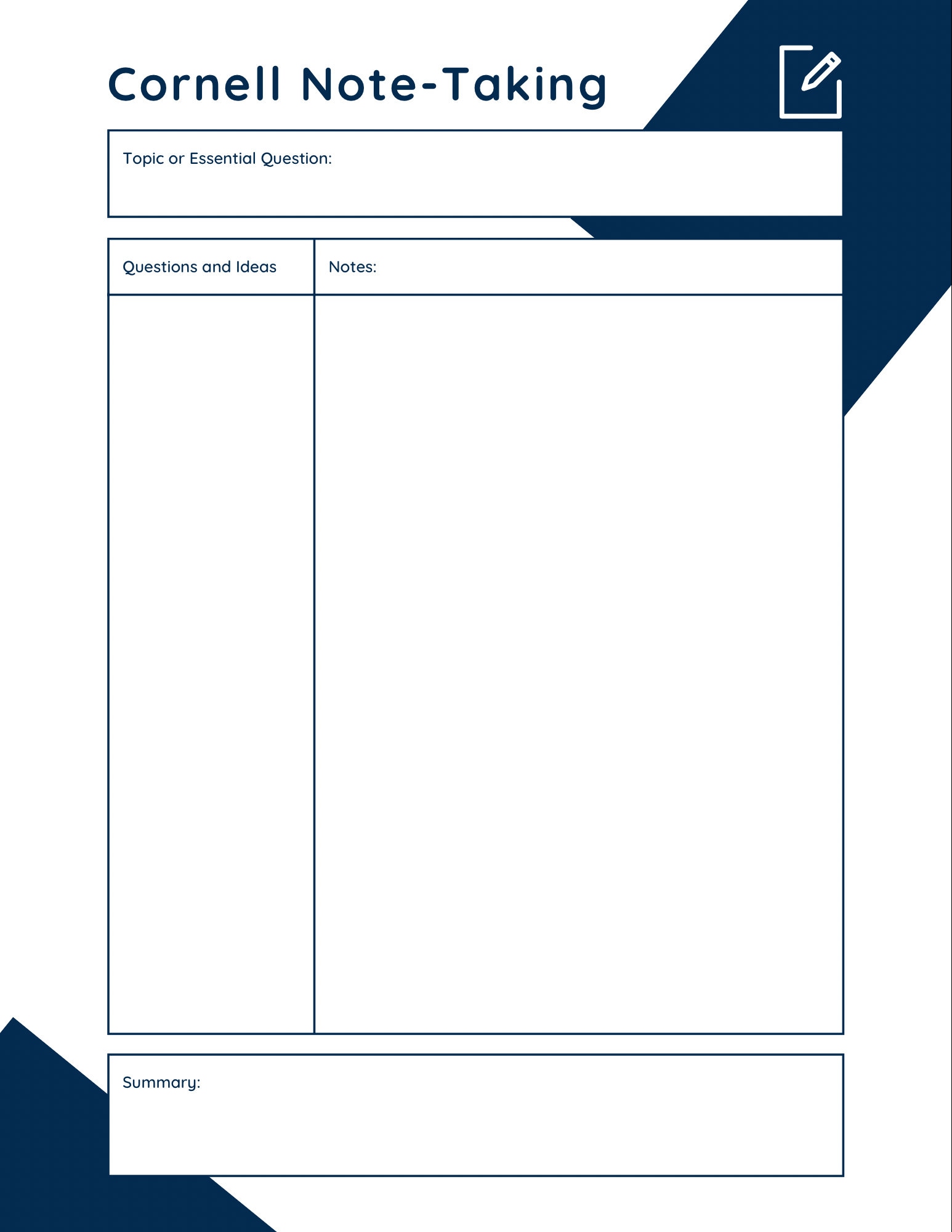 Note Taking Template (cornell Style) - Etsy