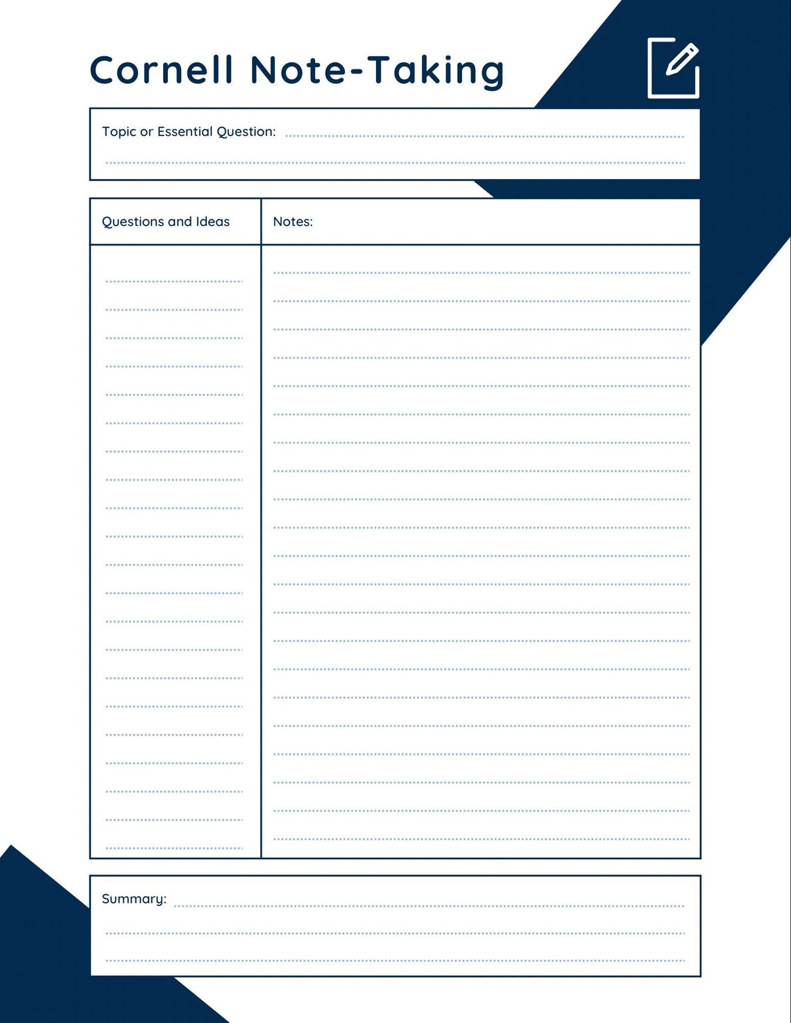 Note Taking Template (cornell Style) - Etsy