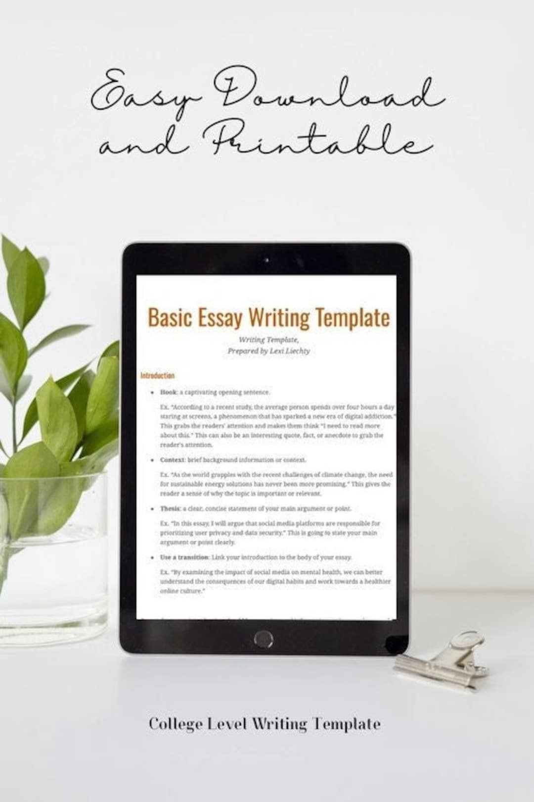 Printable College Essay Writing Template - Etsy