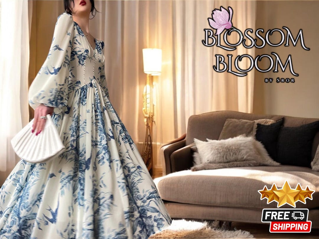 Women's Vintage Spring Dress | V-neck Beaded Chiffon Design | Long ...