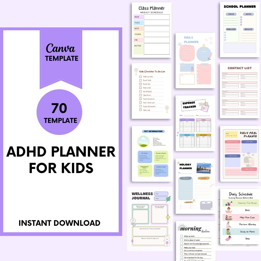 Editable ADHD Planner for Kids ADHD Planner for Kids Printable School ...